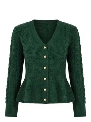 YUMI Yumi Green Cable Knit Peplum Cardigan