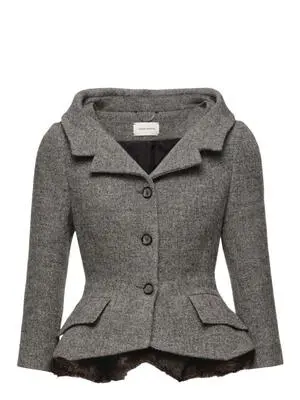 Magda Butrym Tailored Blazer With Faux Fur Peplum - Grey