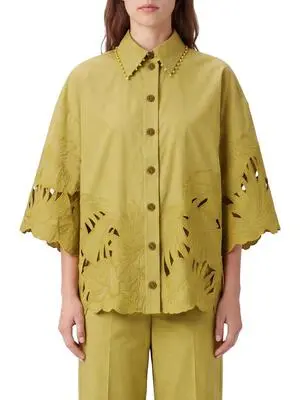 ZIMMERMANN Mahon Cotton Shirt With Lace Inserts And Dropped Shoulders