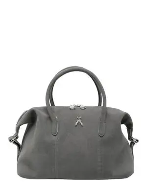 Patrizia Pepe Suede Calfskin Handbag With Double Handle And Fly Logo - Grey