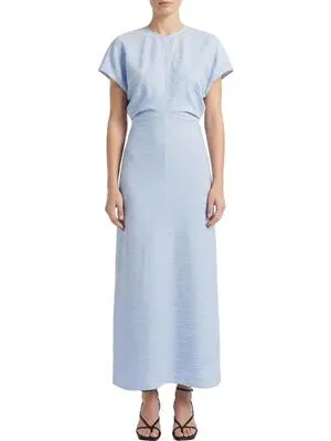 TOTEME Draped Viscose Sheath Midi Dress With Short Sleeves - Blue