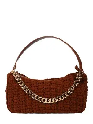 TWINSET Liliane Crochet Shoulder Bag With Metallic Knit Handle - Cherry