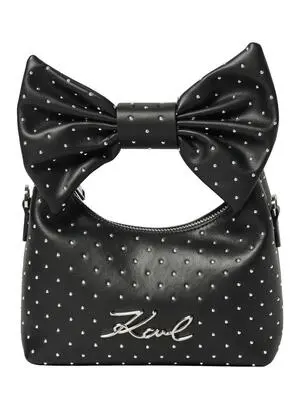 Karl Lagerfeld Mini Synthetic Leather Handbag With Bow And Shoulder Strap - Black