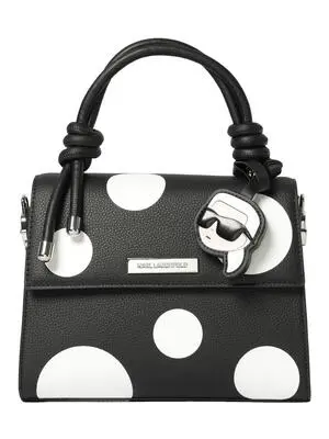 Karl Lagerfeld Polka Dot Synthetic Leather Mini Handbag With Charm - Black