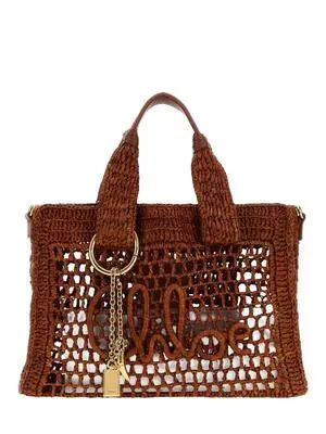 Chloé Summer Banana Handbag In Raffia With Embroidered Logo And Shoulder Strap - Beige