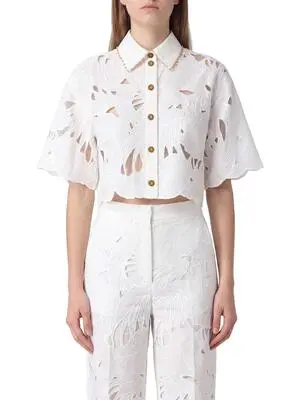 ZIMMERMANN Mahon Short-sleeved Shirt In Cotton With Openwork Detailing