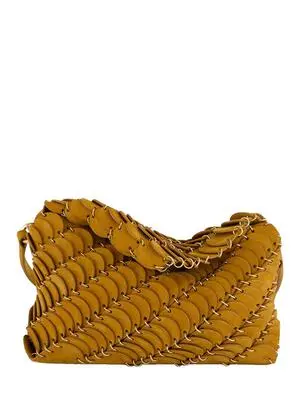 Rabanne Scallop Suede And Leather Shoulder Bag With Metallic Ring Brown