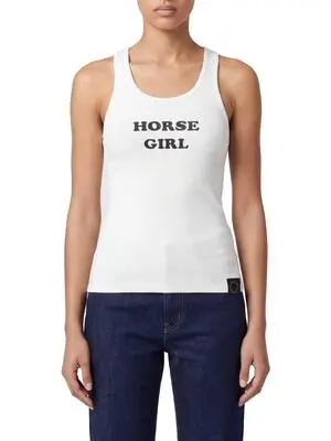 Stella McCartney Slim Fit Cotton Tank Top With Slogan Print - White