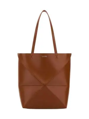Loewe Puzzle Fold Medium Calfskin Tote Bag With Double Handle - Orange