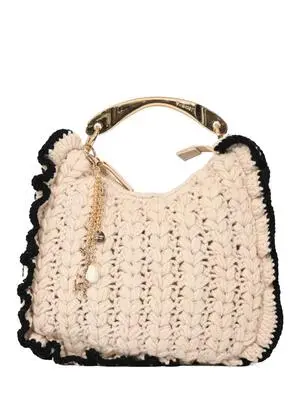 TWINSET Croissant Crochet Handbag With Metallic Handle And Charm - Beige