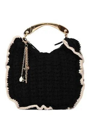 TWINSET Croissant Crochet Handbag With Metallic Handle And Charm - Black