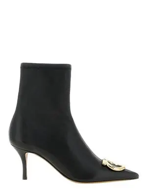 FERRAGAMO Maxi Gancini Stretch Fabric Stiletto Heel Ankle Boots - Black