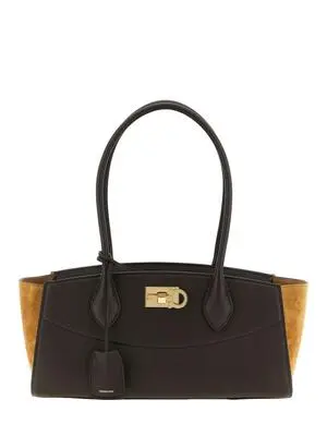 FERRAGAMO Medium Studio Leather Shoulder Bag With Gancini Clasp - Brown