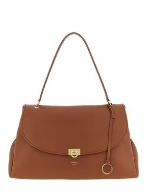 FERRAGAMO Large Sofia 2026 Calfskin Leather Shoulder Bag - Brown
