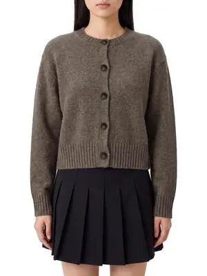 Loulou De Saison Remus Merino Wool Crewneck Cardigan - Grey
