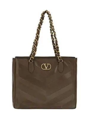 Valentino Garavani Laseine Lambskin Leather Shoulder Bag With Vlogo Signature Beige