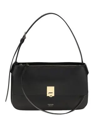 FERRAGAMO Mini Calfskin Leather Shoulder Bag With Gancini Clasp - Black