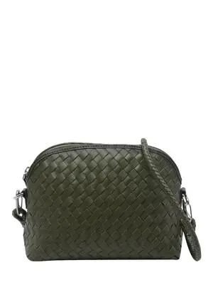 Dragon Diffusion Small Woven Leather Crossbody Bag With Zip Green