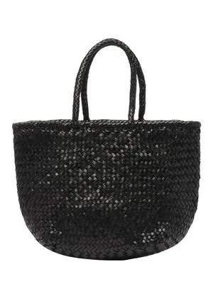Dragon Diffusion Grace Woven Leather Tote Bag With Double Handle Black