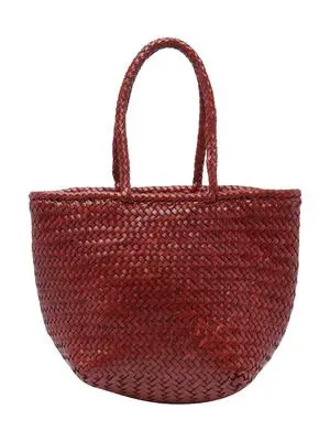 Dragon Diffusion Grace Woven Leather Tote Bag With Double Handle Red