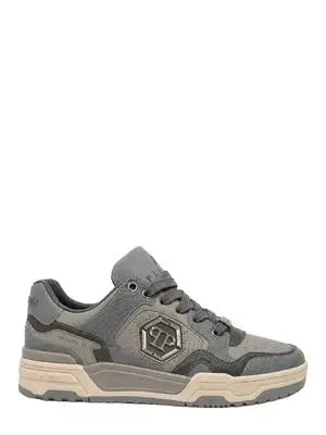 Philipp Plein Predator V2 Low-top Leather Trainers With Hexagon Logo Grey