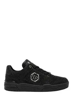 Philipp Plein Predator V2 Leather Trainers With Crystals And Hexagon Logo - Black