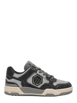 Philipp Plein Predator V2 Leather Trainers With Crystals And Hexagon Logo - Grey