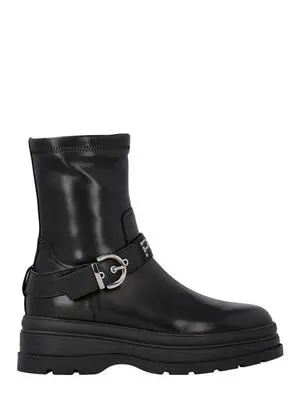 Pinko Eva Leather Biker Ankle Boots With Elasticated Inserts - Black