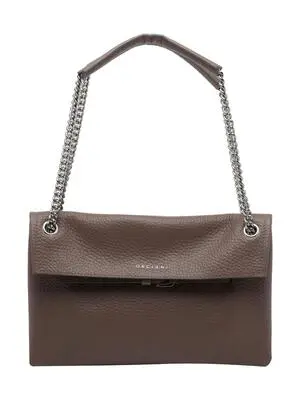 Orciani Venus Rectangular Hammered Leather Shoulder Bag With Sliding Handle Brown