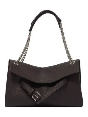Orciani Venus Rectangular Hammered Leather Shoulder Bag With Sliding Handle Dark