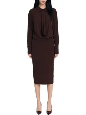 Andamane Lilia Jersey Midi Sheath Dress With Dropped Shoulders - Brown