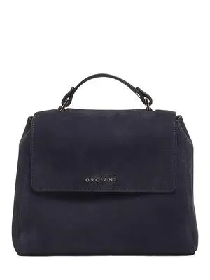 Orciani Sveva Hammered Leather Handbag With Removable Shoulder Strap - Navy