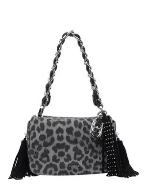 LA CARRIE Suede Mini Shoulder Bag With Animal Print And Charms - Grey