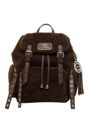 LA CARRIE Faux Fur Backpack With Adjustable Straps, Tassels And Charm - Brown