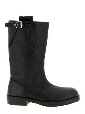 Dries Van Noten Grained Leather Biker Ankle Boots With Straps - Black