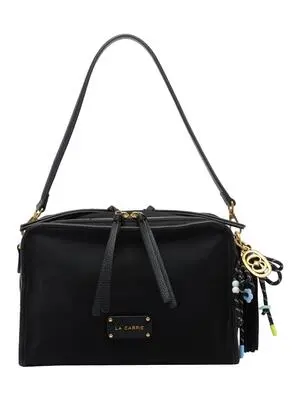LA CARRIE Nylon Shoulder Bag With Logo Charm And Removable Strap - Black