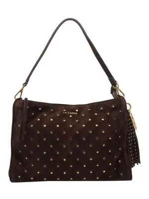 LA CARRIE Embroidered Polyester Shoulder Bag With Logo Charm - Brown