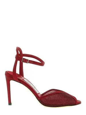JIMMY CHOO Sacora Crystal-embellished Suede Sandals With High Heel - Red