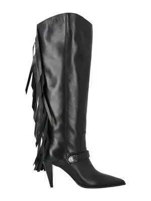 Pinko Vane Fringed Leather Knee-high Boots With High Heel - Black