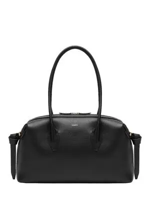 Yuzefi Brioche Duffle Hammered Leather Rounded Shoulder Bag With Zip Closure Black