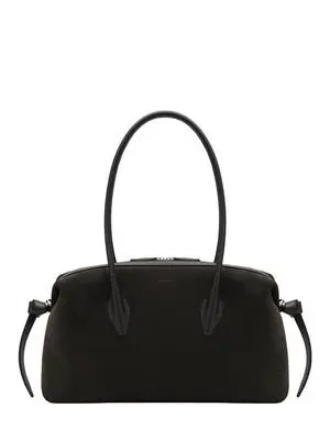 Yuzefi Brioche Duffle Hammered Leather Rounded Shoulder Bag With Zip Closure Burnt