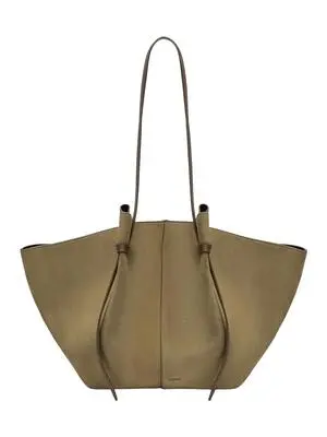 Yuzefi Mochi Hammered Leather Flared Shoulder Bag With Laminated Logo Green