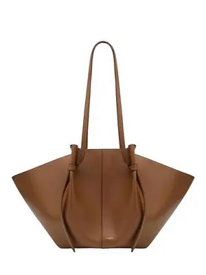 Yuzefi Mochi Hammered Leather Flared Shoulder Bag With Laminated Logo Natural