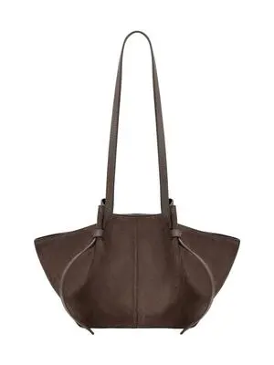 Yuzefi Mochi Suede Flared Shoulder Bag With Embossed Logo Brown