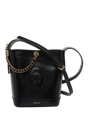 Versace Medusa '95 Leather Mini Bucket Bag With Metal Mesh Black