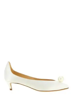 Magda Butrym Pointed-toe Satin Pumps With Pearl Embellishment And Low Heel - Cream