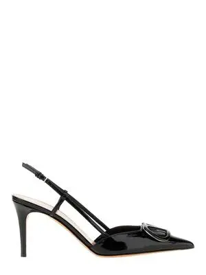 Valentino Garavani Vlogo Signature Patent Leather Slingback Pumps With Stiletto Heel Black