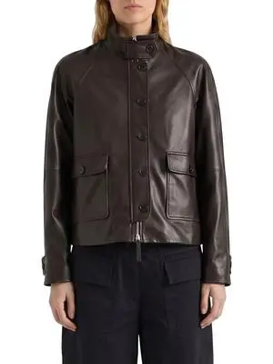 Proenza Schouler Cropped Smooth Lambskin Leather Jacket With High Neck And Pockets - Coffee