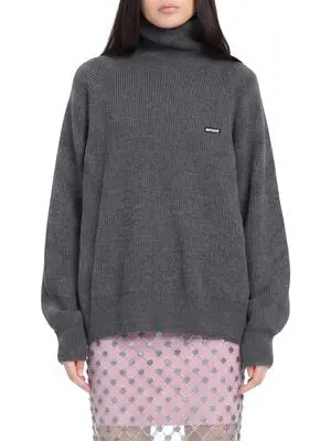 ROTATE BY BIRGER CHRISTENSEN Oversized Dropped Shoulder Turtleneck In Certified Wool And Cashmere - Grey