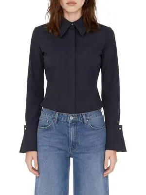Elisabetta Franchi Striped Cotton Slim Fit Shirt With Slogan Print - Black
